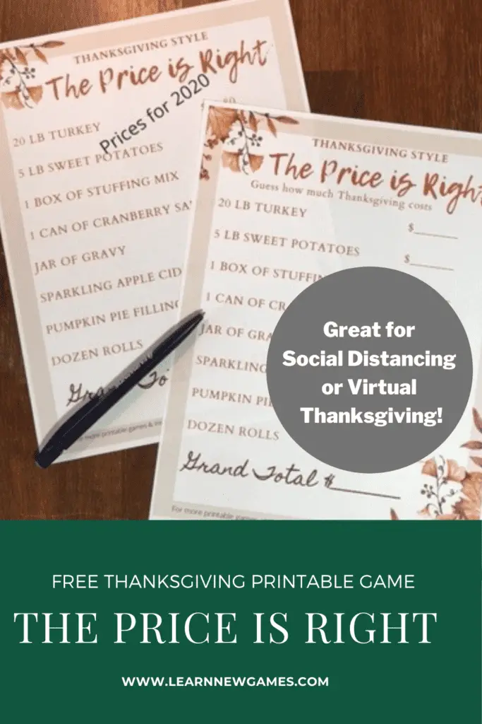 FREE Social Distance & Virtual Thanksgiving Game: The Price is Right ...