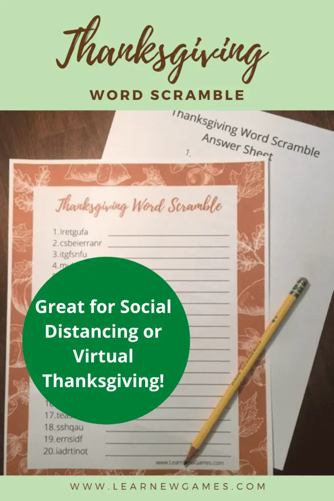 FREE Thanksgiving Game: Word Scramble – Learn New Games